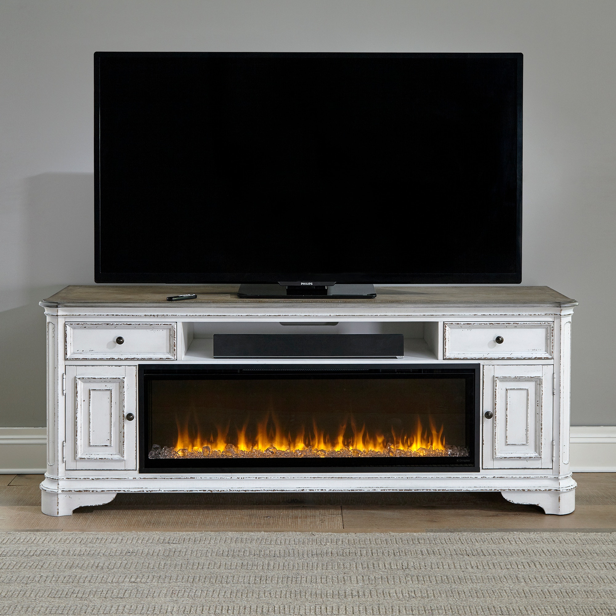 Liberty Furniture Living Room 244 82 Inch Console with Fire FIRE-BOX ...
