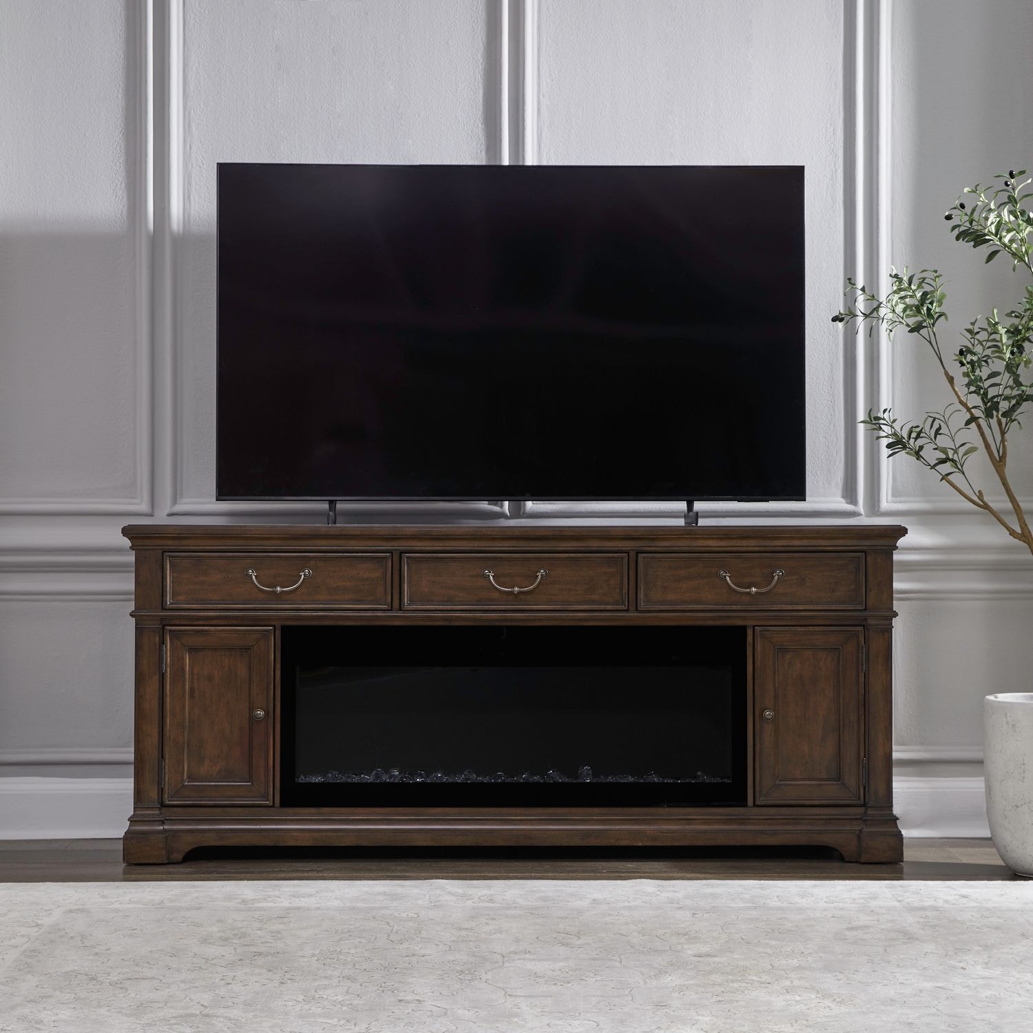Liberty Furniture Living Room 512 84 Inch Console with Fire FT FIRE-BOX ...