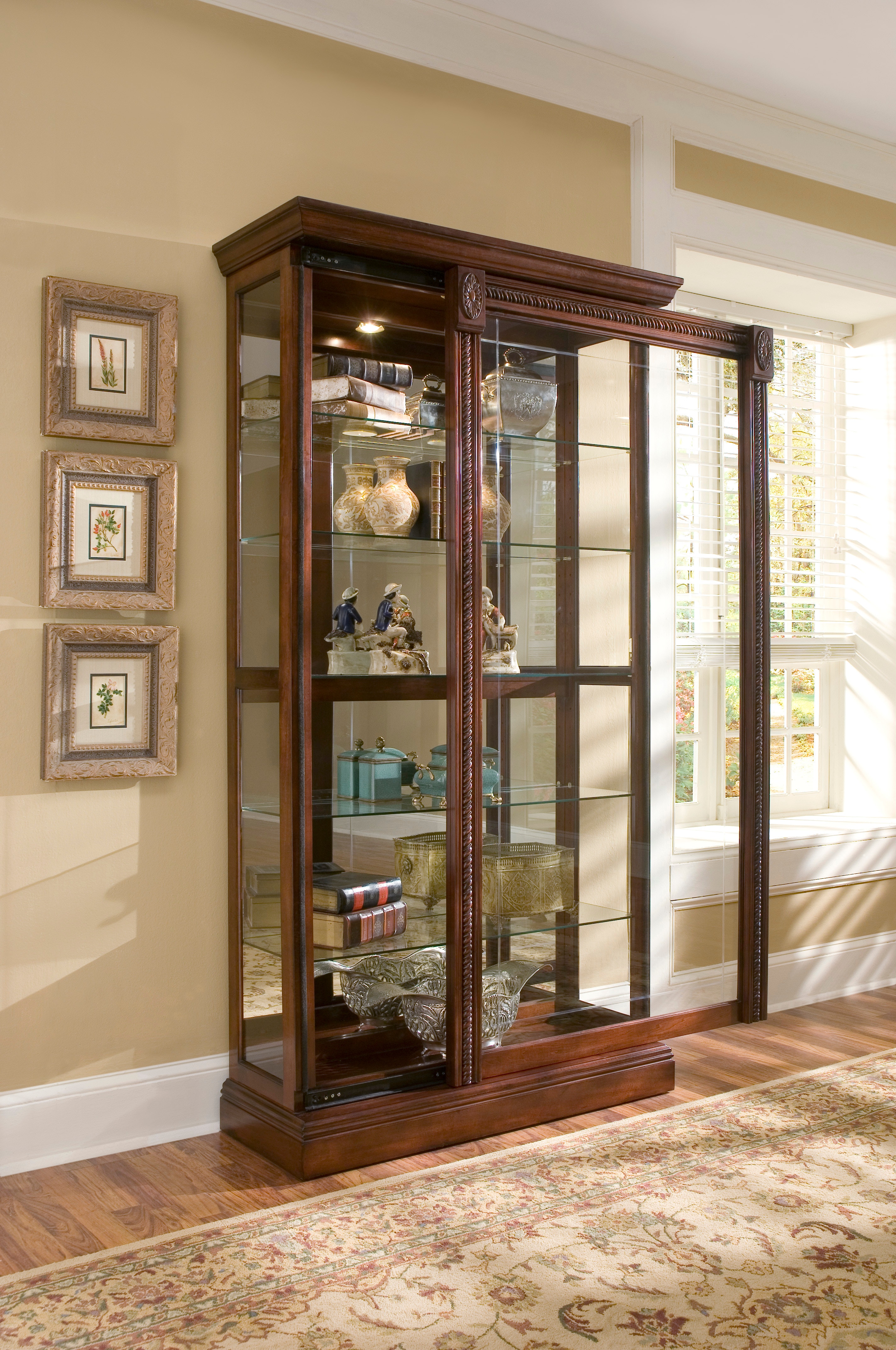 Double glass door curio cabinet store