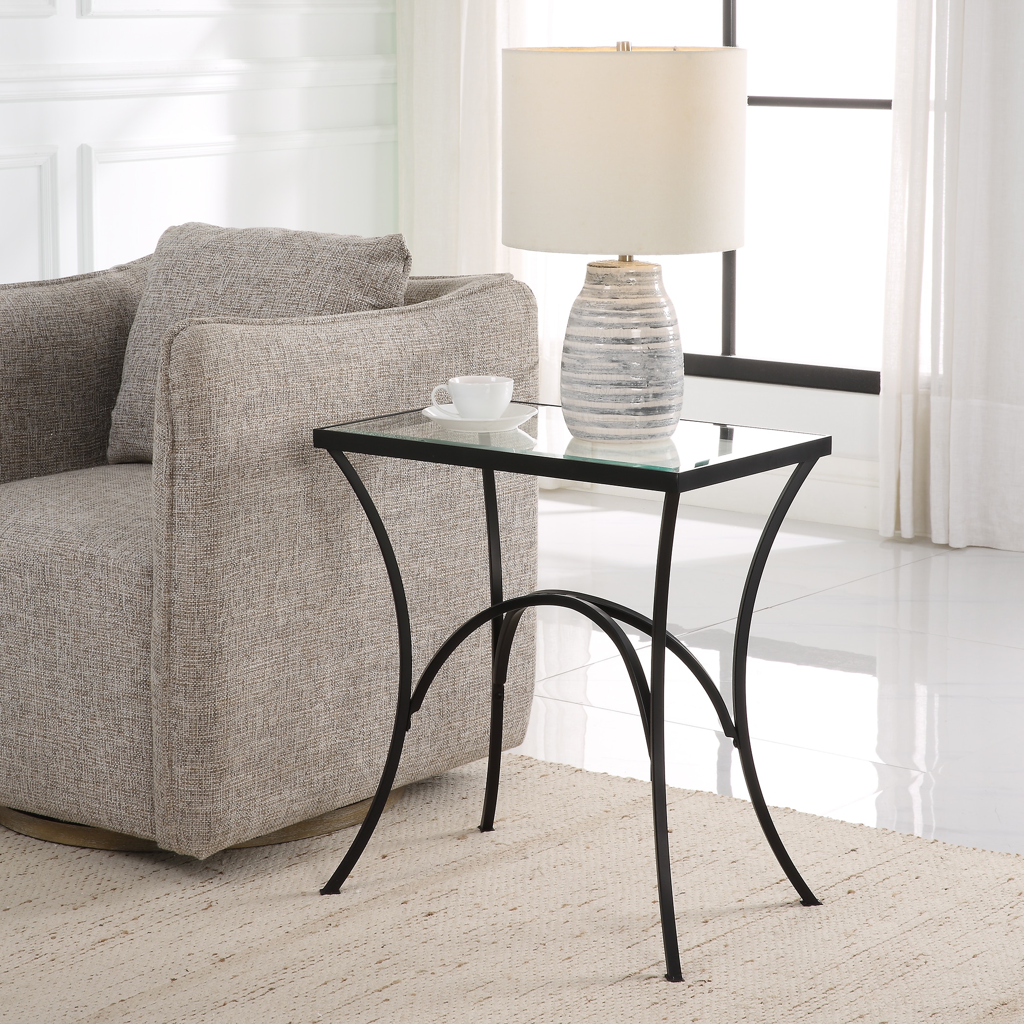 Black metal and glass side table store