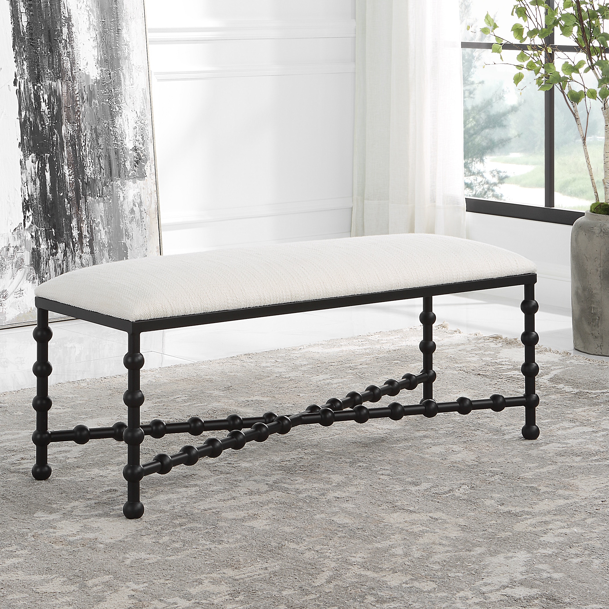 Uttermost Living Room Iron Drops Cushioned Bench 23756 - Cottswood ...