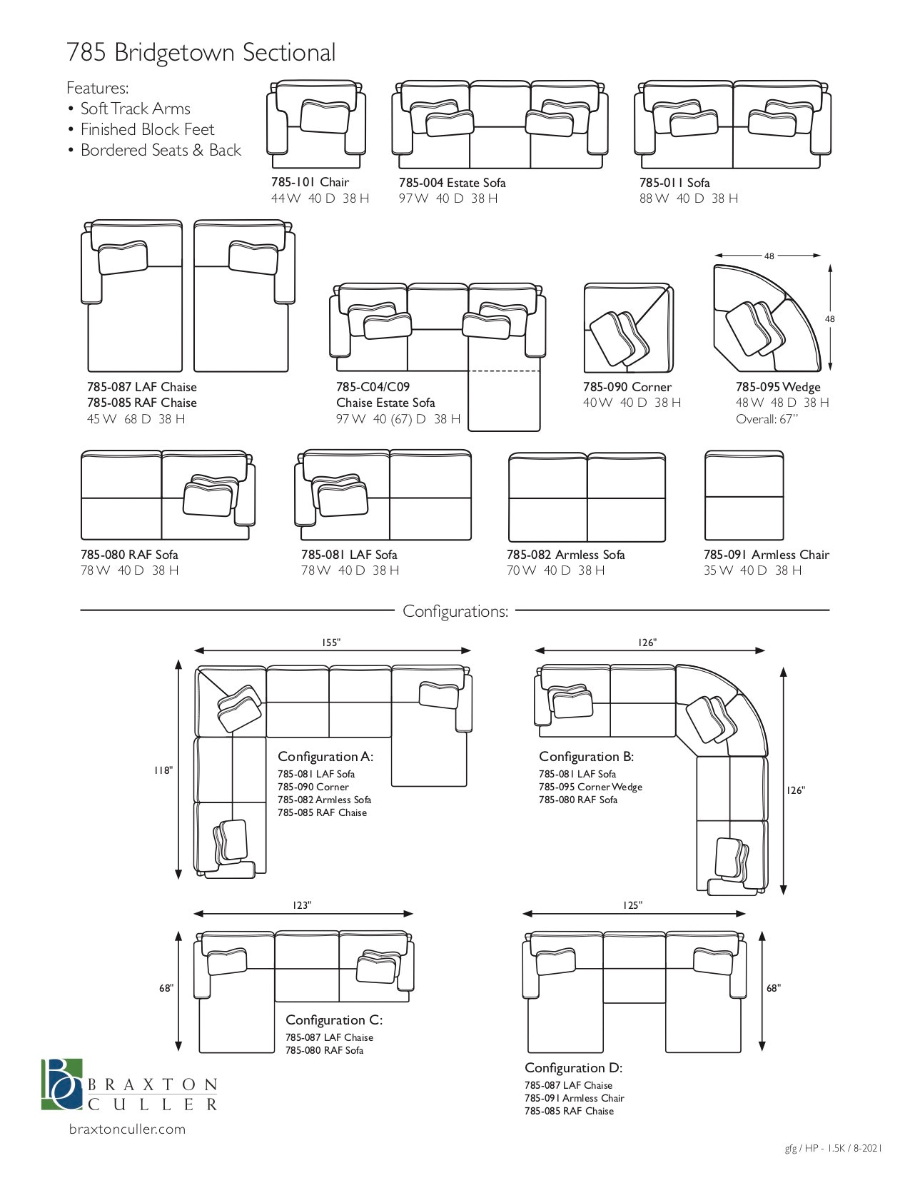 Braxton Culler Living Room Bridgetown Three Piece Wedge Sectional 785 ...