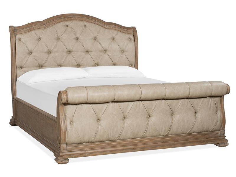 Wood King Sleigh Bed Upholstered Headboard SU