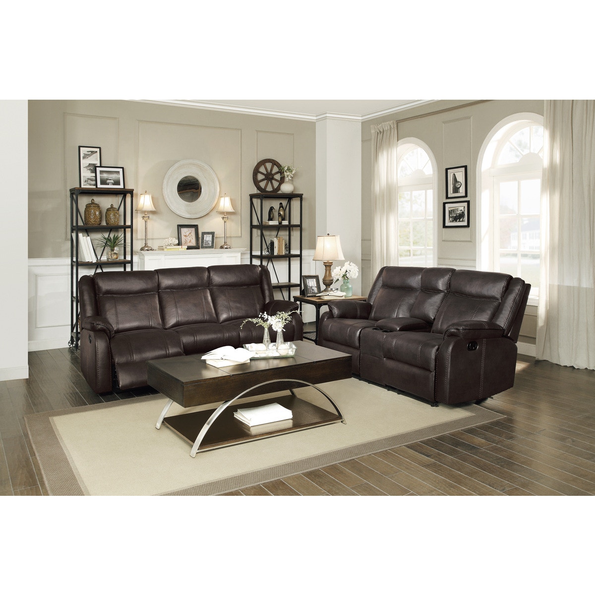 Homelegance center double glider reclining loveseat with console store
