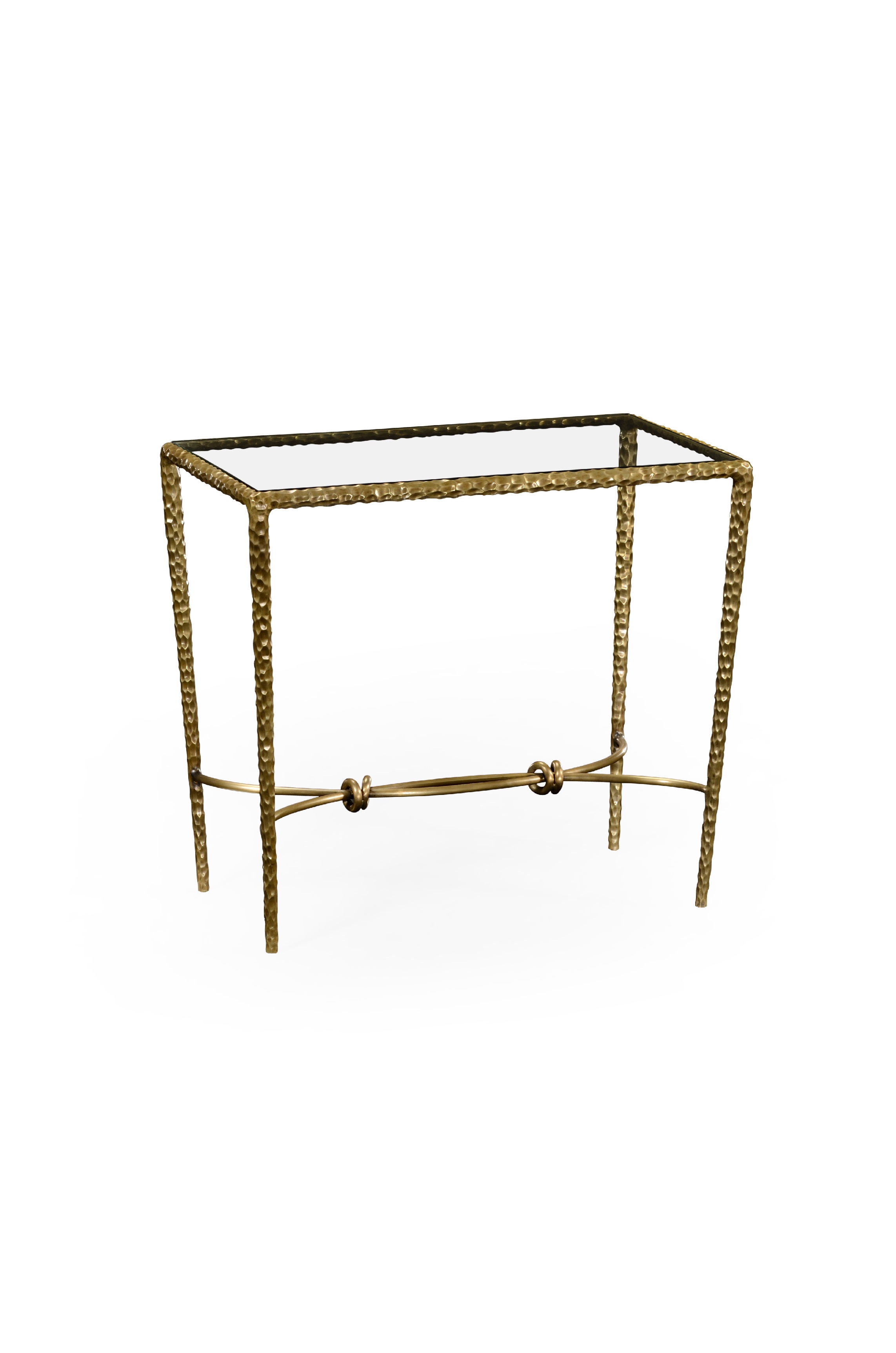 Jonathan Charles Living Room Patinated Finish Hammered Brass Rectangular Side Table 495024 BRA Grossman Furniture Philadelphia PA