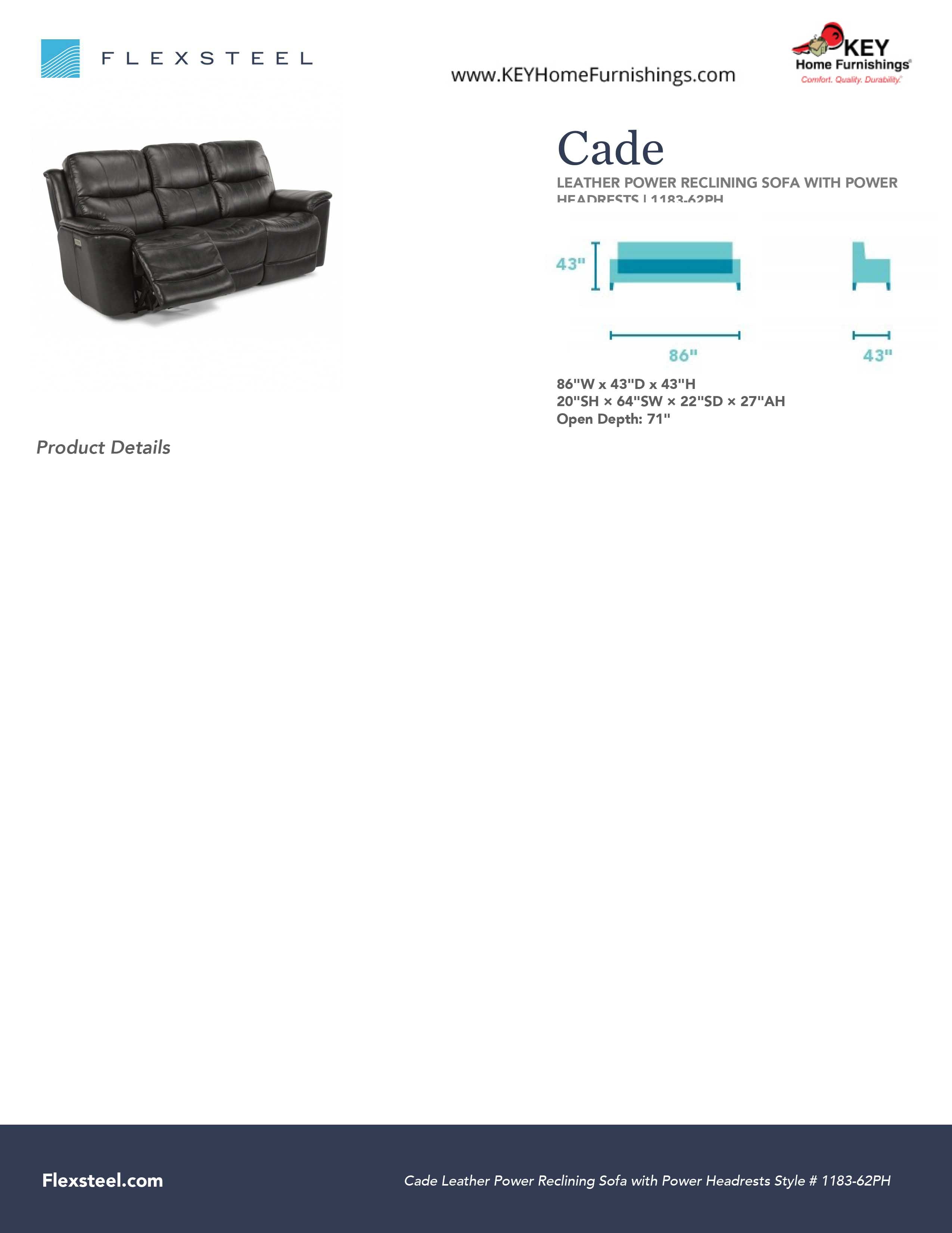 Flexsteel Cade Power Reclining Sofa with Power Headrests and Lumbar ...