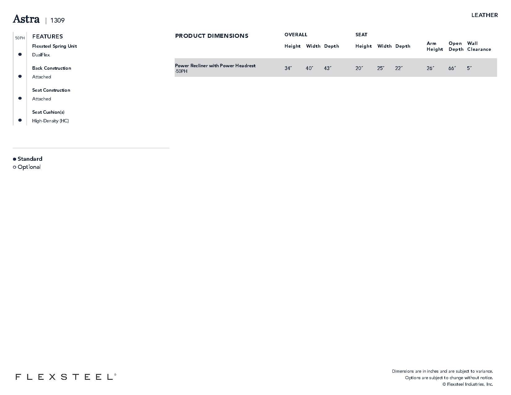 Flexsteel Astra Power Recliner with Power Headrest 1309-50PH - Portland ...