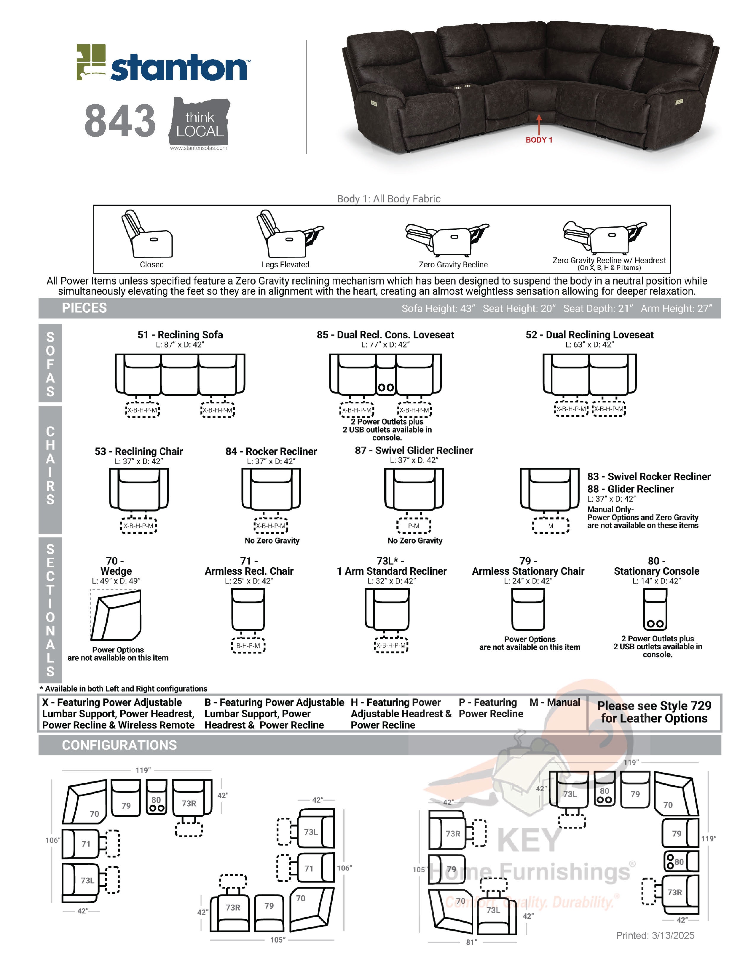 Stanton Furniture Power Headrest and Lumbar Dual Reclining Console ...