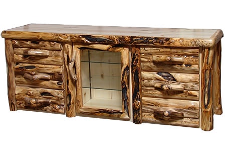 Rustic Log Living Room 6 Drawer TV Stand in Log Front (72W) in Natural ...