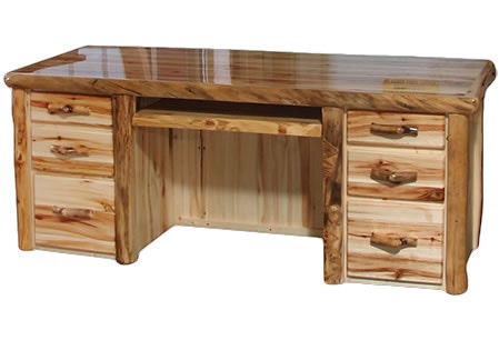 Rustic Log Home Office Desk in Flat Front (72W) in Wild Panel & Natural ...