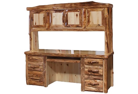 Rustic Log Home Office Desk and Hutch in Log Front (72W) in Natural ...