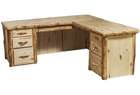 Rustic Log Home Office L-Desk in Flat Front (72W) in Natural Panel ...