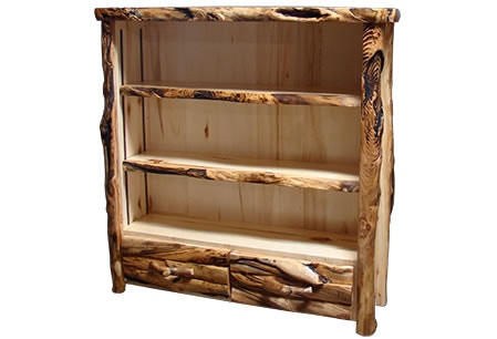 Rustic Log Living Room Medium 1 Drawer Bookcase in Log Front (54W) in ...