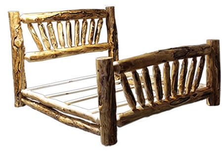 Rustic Log Bedroom Platform Bed King in Gnarly Log w/ Fanned Middles ...