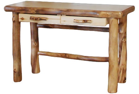 Rustic Log Home Office Table Desk with Drawer in Flat Front (48W) in ...