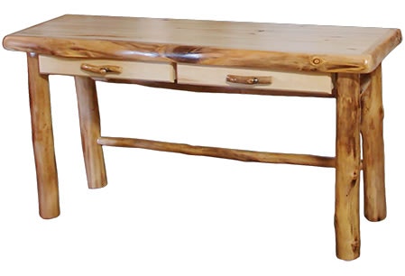 Rustic Log Home Office Table Desk with Drawer in Flat Front (60W) in ...