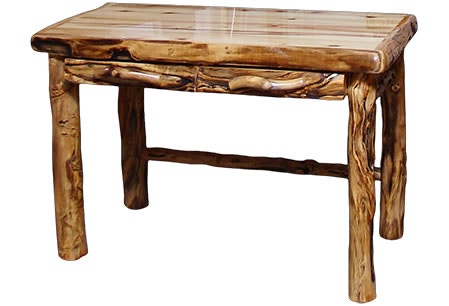 Rustic Log Home Office Table Desk with Drawer in Log Front (48W) in ...