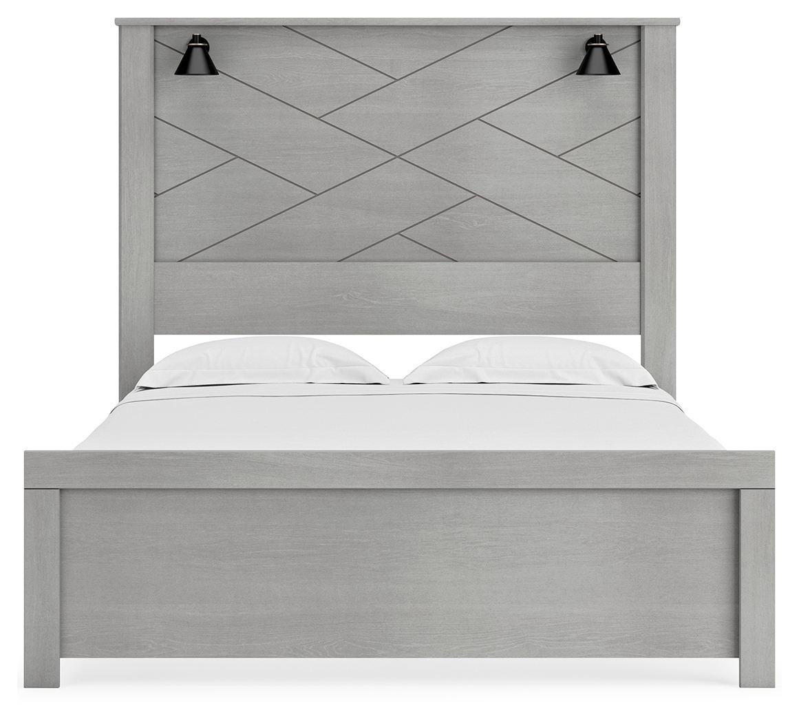 Ashley Cottonburg Queen Panel Bed With Sconce Lights B1192-57-54-98 ...