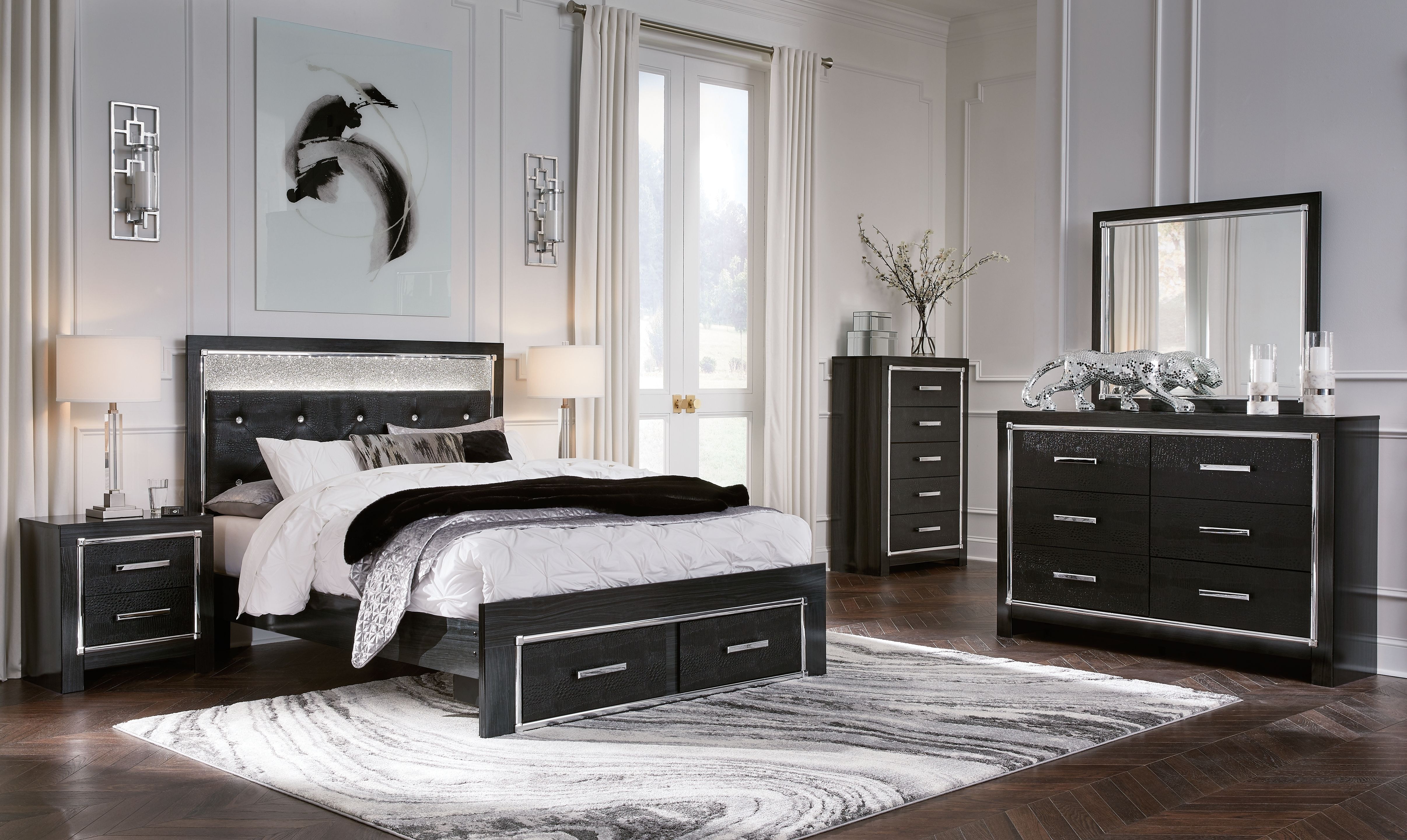Ashley Kaydell Queen Uph Storage Bed Set - 9 Piece Queen Bed Set
