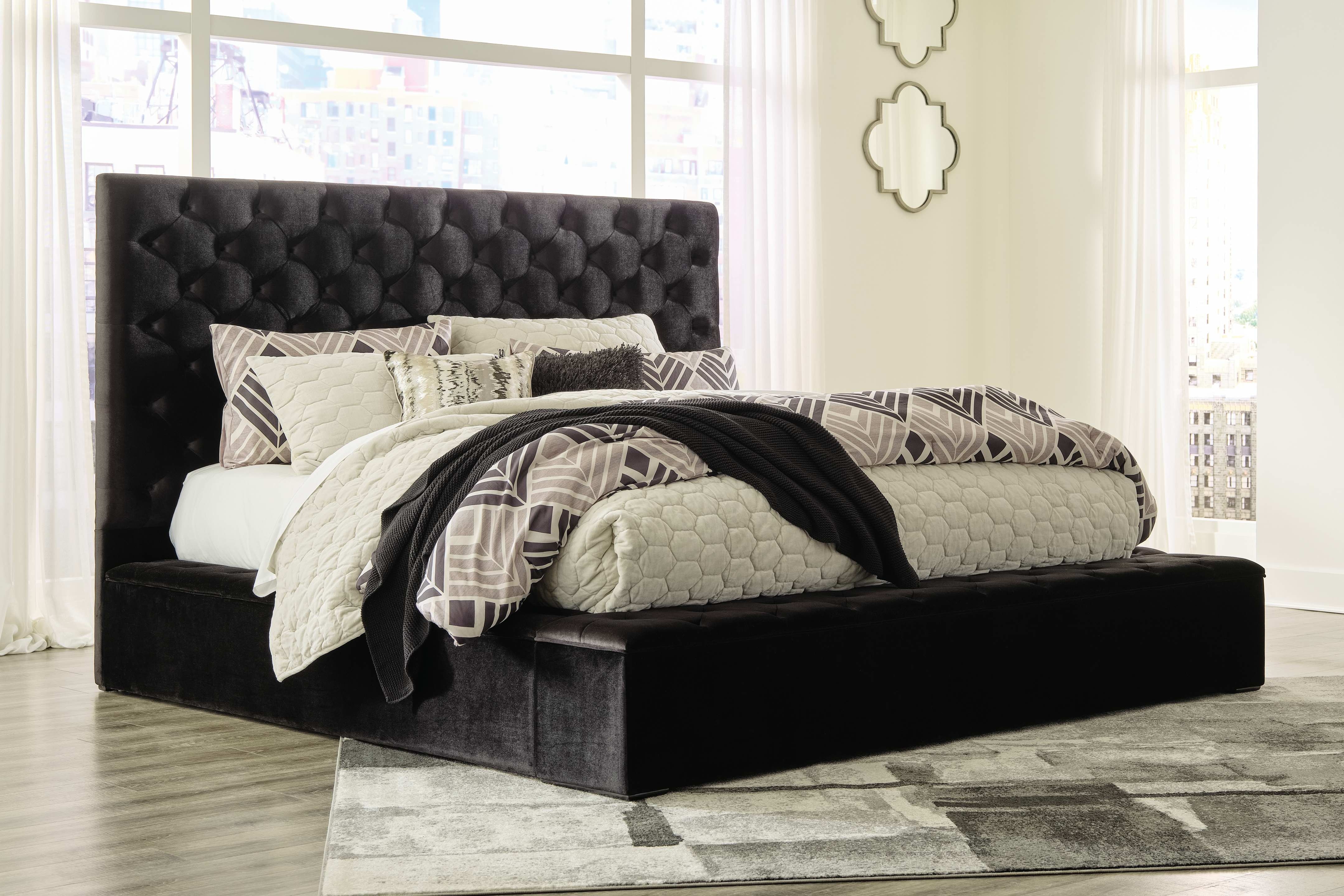 Ashley Lindenfield 6 Piece King Upholstered Storage Bed Set B758-31-36 ...