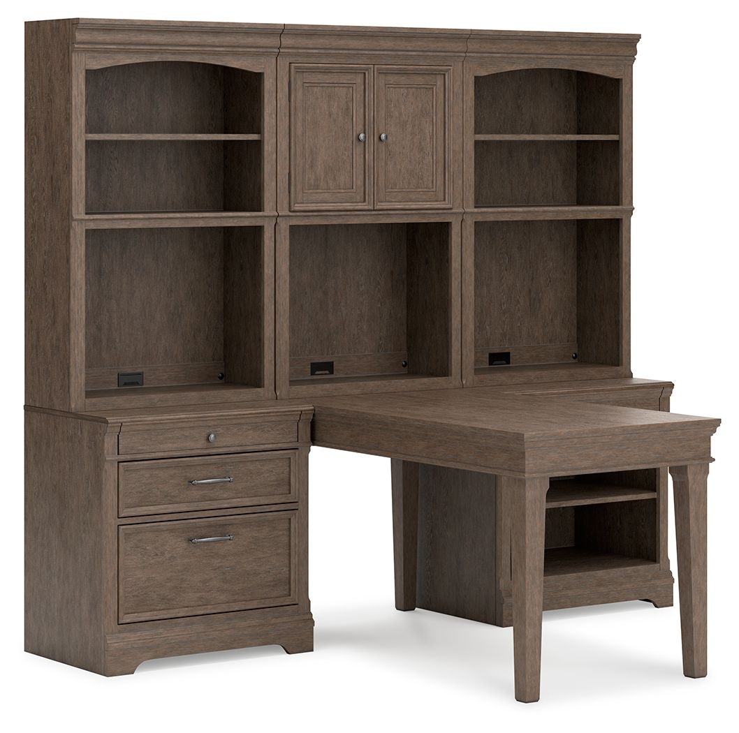 Ashley Janismore Desk With 2 Bookcase Wall Units H776-44-40B-40T-2-41B ...