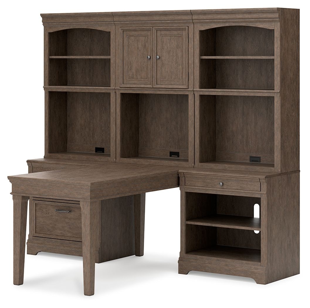 Ashley Janismore Desk With 2 Bookcase Wall Units H776-44-40B-40T-2-41B ...