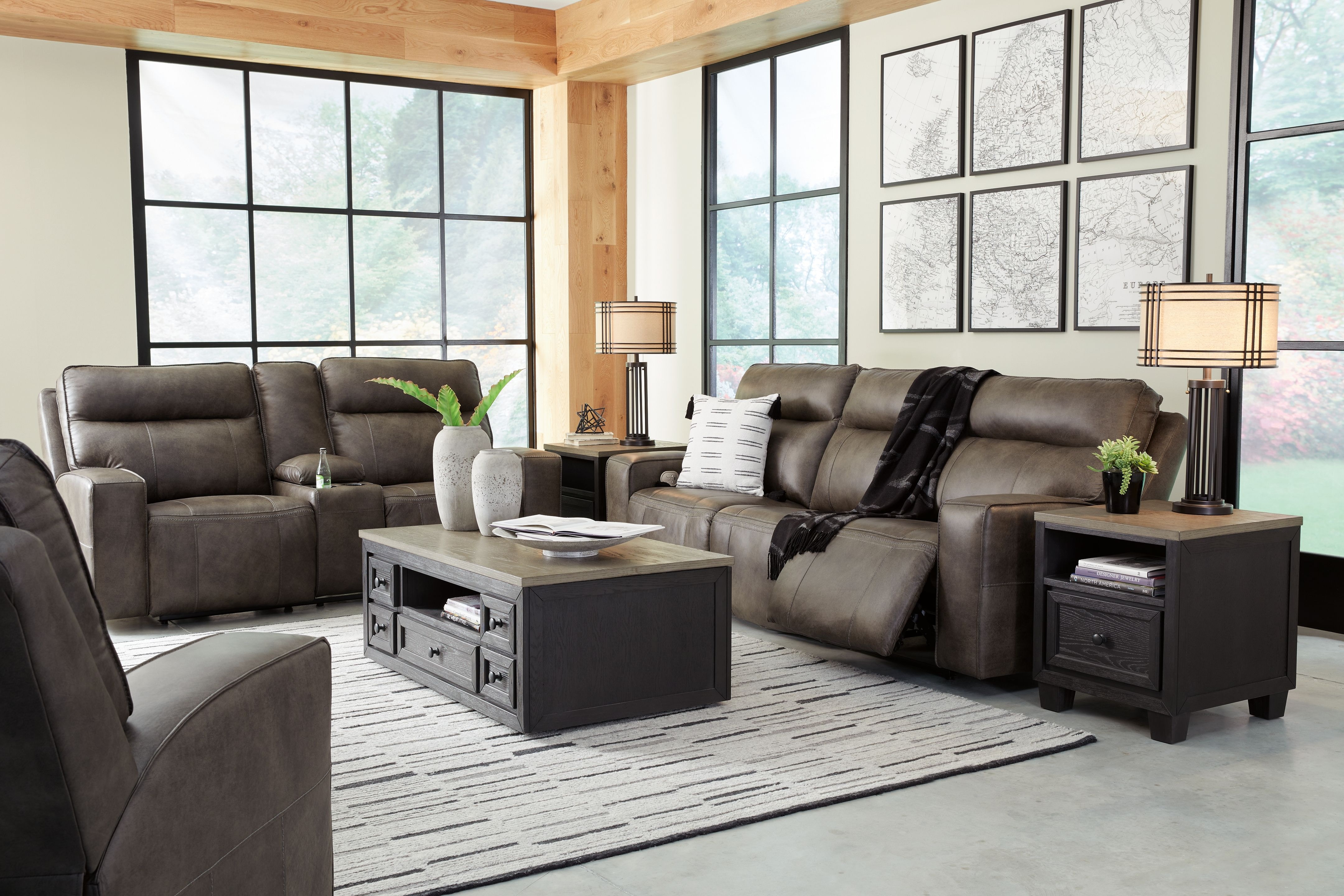 Ashley Game Plan 2 Piece Power Reclining Sofa and Loveseat U15205-15-18 ...