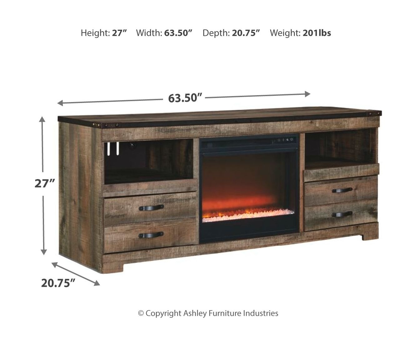 63 TV Stand with Fireplace Insert Glass Stone