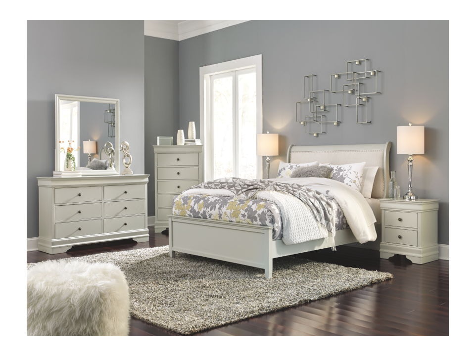 Ashley Jorstad 7 Piece King Upholstered Sleigh Bed Set B378-31-36-46-82 ...