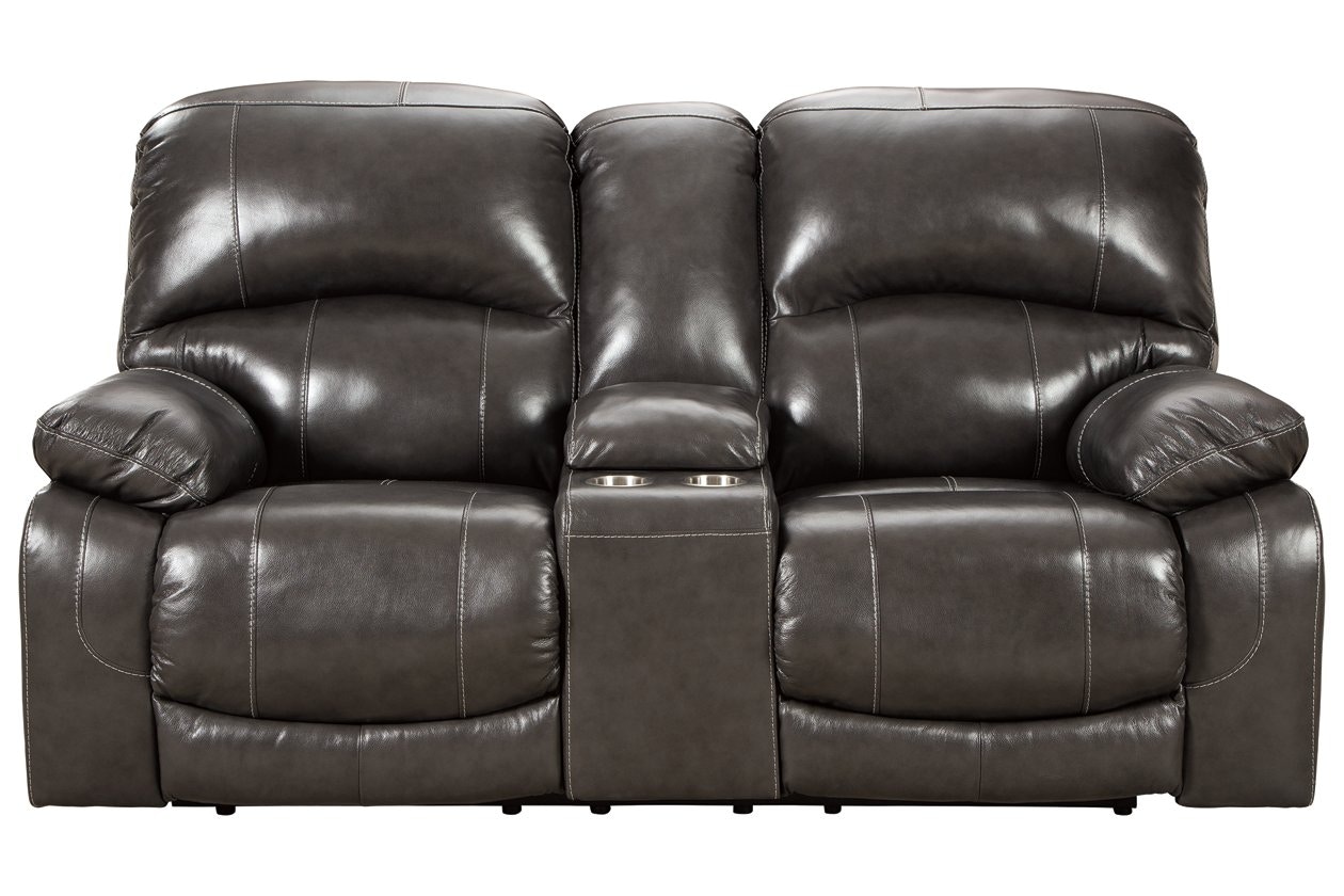 Ashley Hallstrung Power Reclining Loveseat Console Adjustable Headrest ...