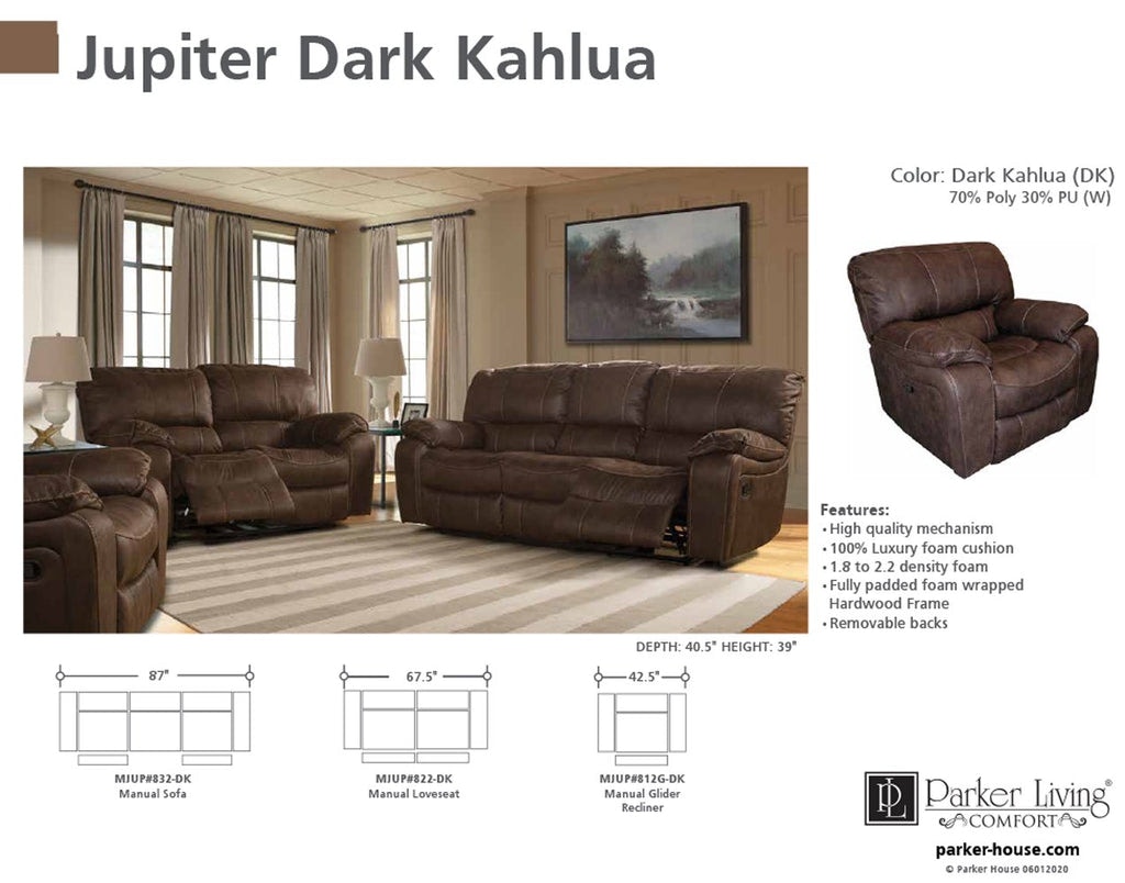 Parker House Jupiter Dark Kahlua Manual Sofa MJUP-832-DK - Portland, OR ...