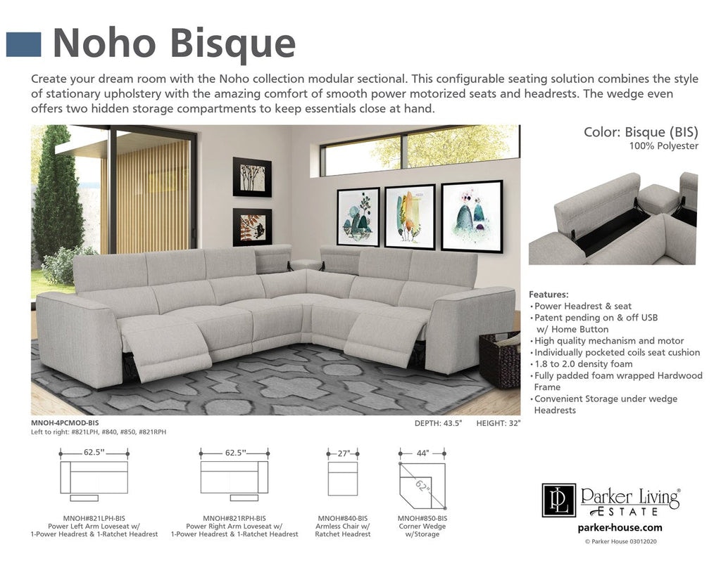 Parker House Noho Sectional MNOH-4PCMOD-BIS - Portland, OR | Key Home Furnishings