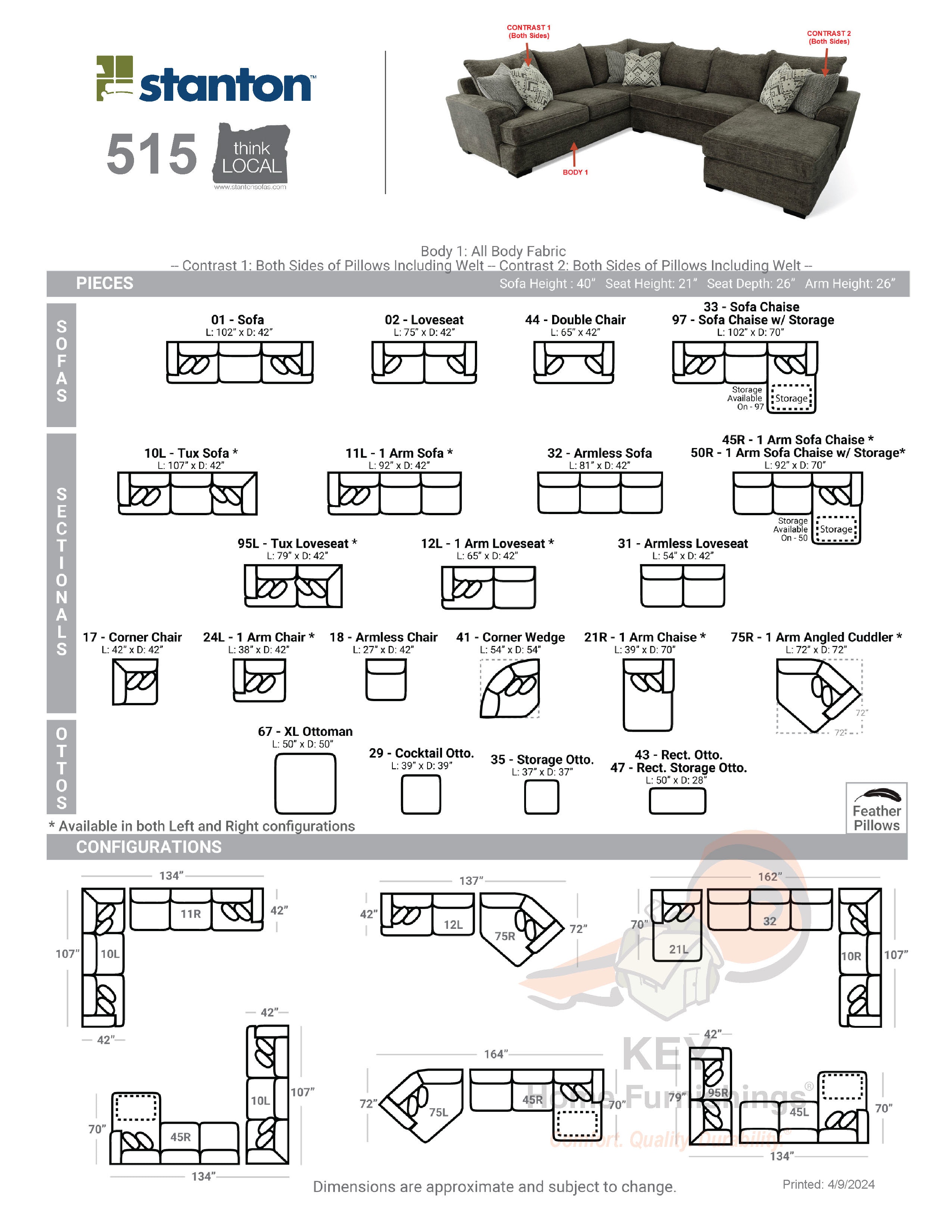 Stanton Sofa Chaise 51533 - Portland, OR | Key Home Furnishings