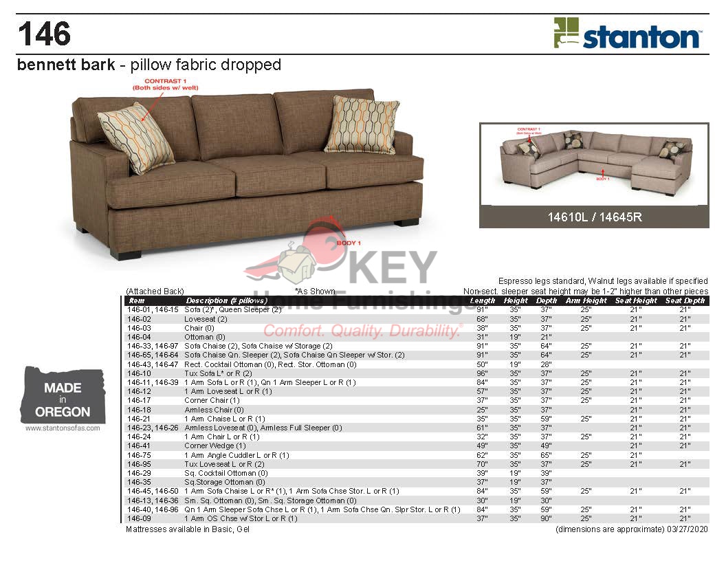 Stanton 4 Piece 146 Sectional - Portland, OR | Key Home Furnishings