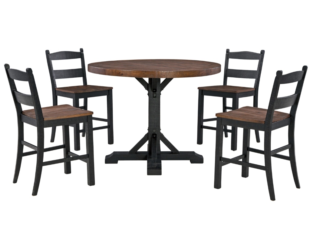 Ashley Valebeck Black/Brown 48" Round Counter Dining Table w/4 Stools