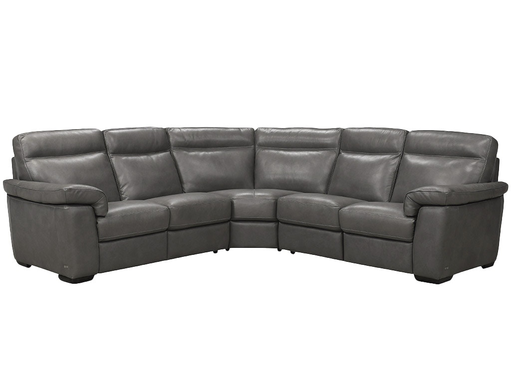 Natuzzi Brivido Gray Leather 3 Piece Power Reclining Sectional B757