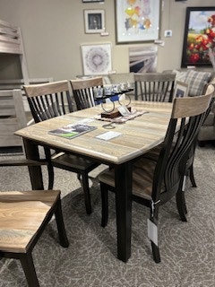 MAVIN Solid Elm 60" x 42" Boat Table 6 Elm Dining Chairs *Two Tone ...