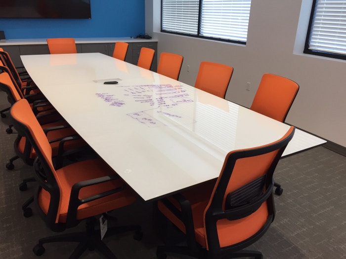 Prism glass custom conference tables, many colors many sizes. Made here ...