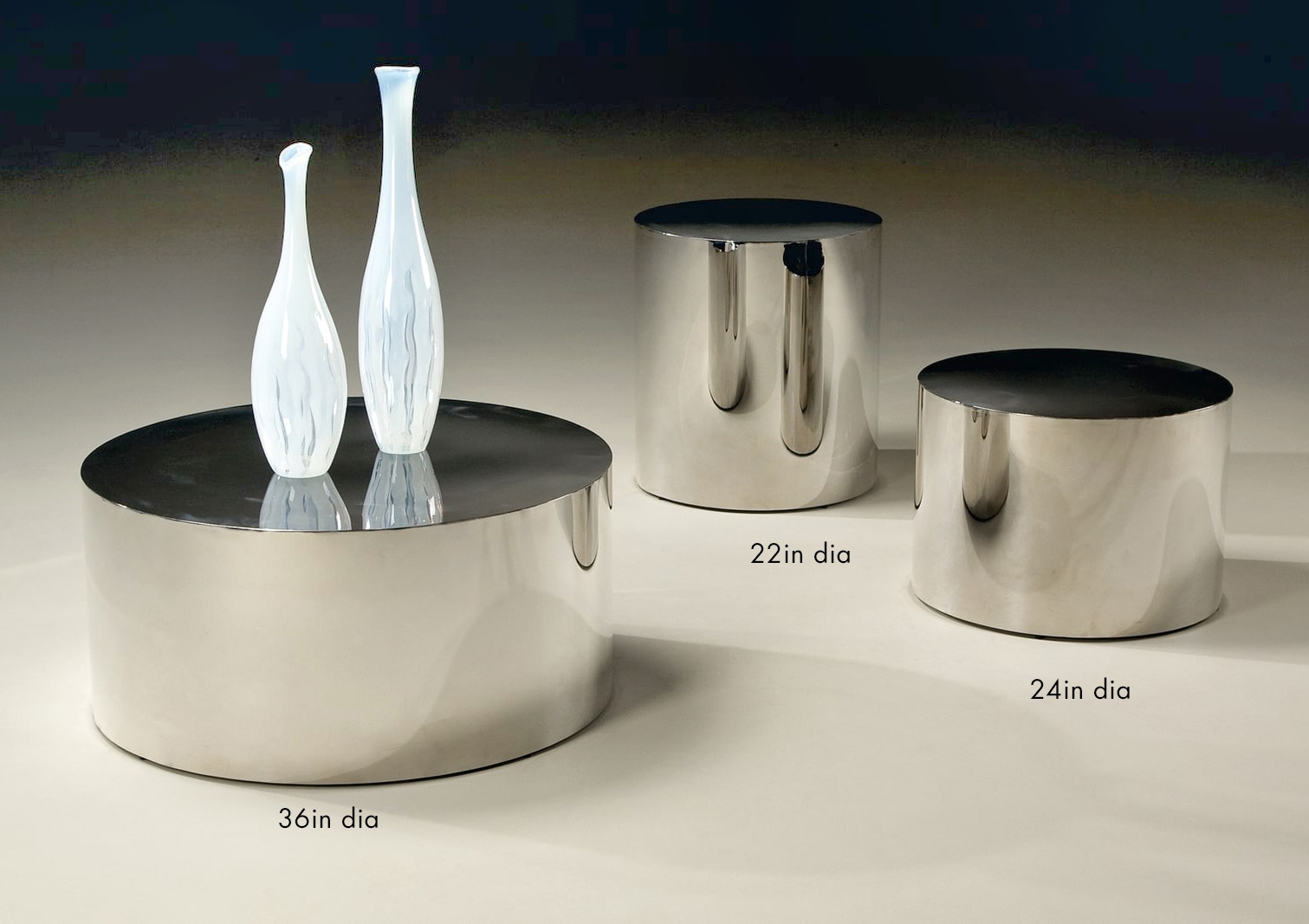 Polished Stainless Drum Table 36in