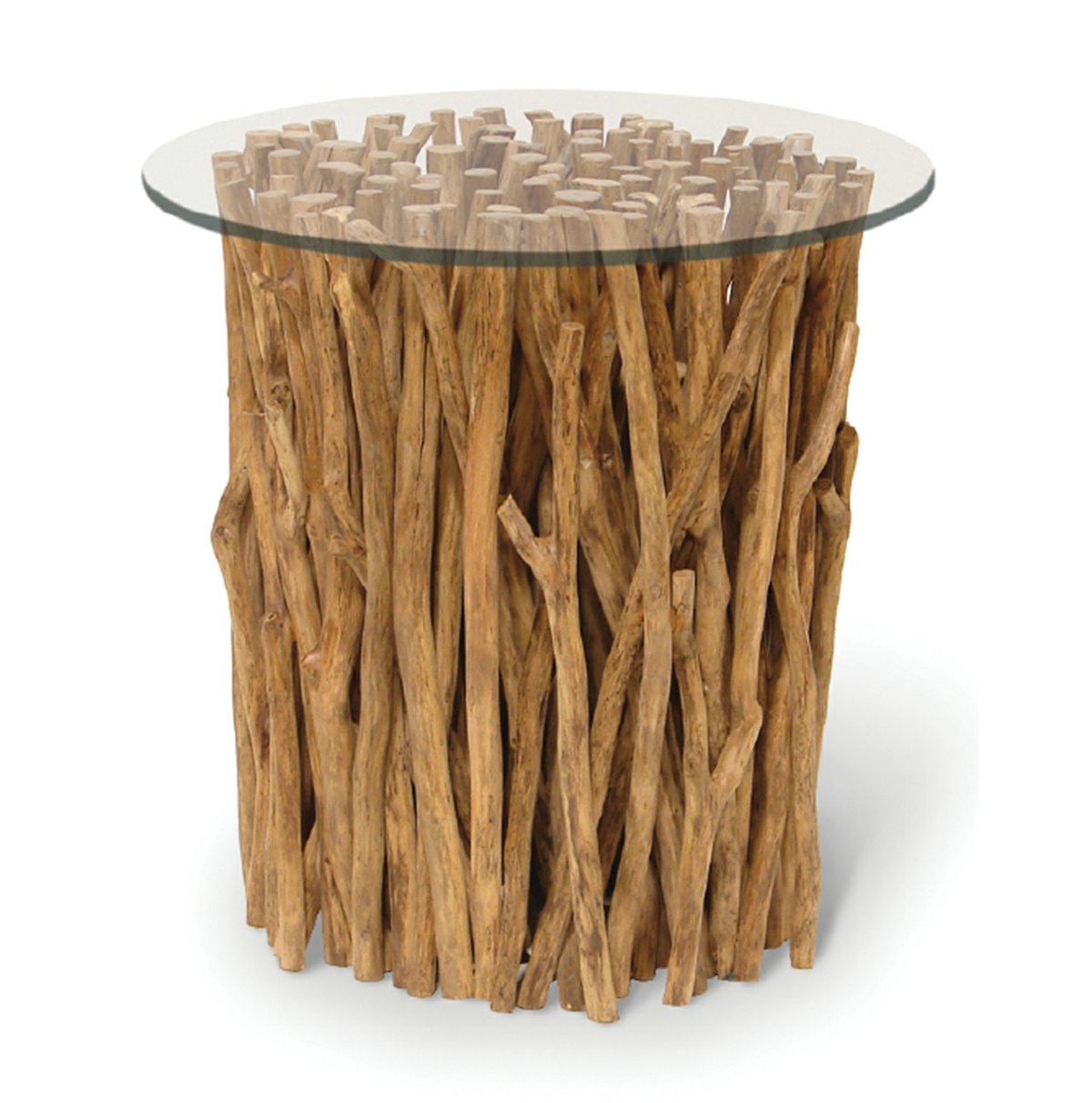 Driftwood Bundle Stick Table with Glass Top