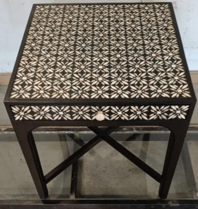 Wood/Bone Inlay Square Side Table