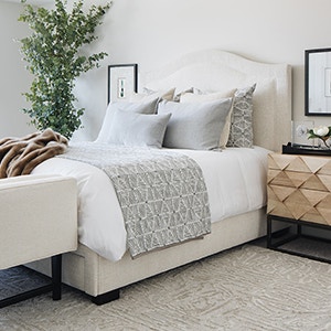 Twilight Queen Custom Bed with Storage Drawers in Ivory Fabric