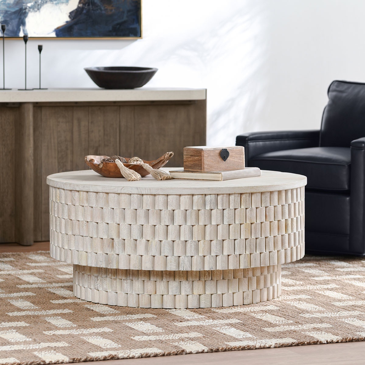 Round wood white coffee table store