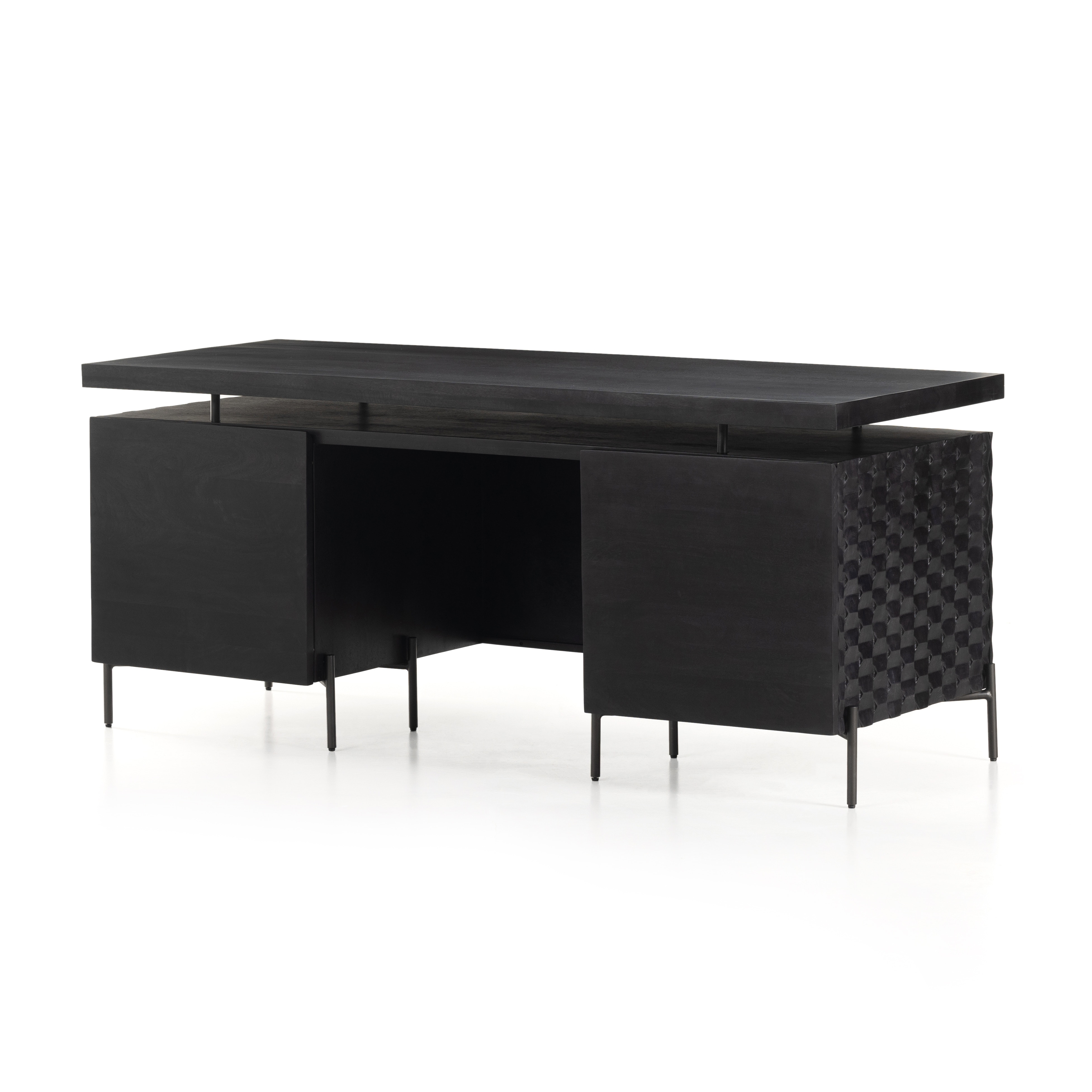 Four Hands Furniture 101365-006 Home Office Raffael Desk-Carved Black Wash