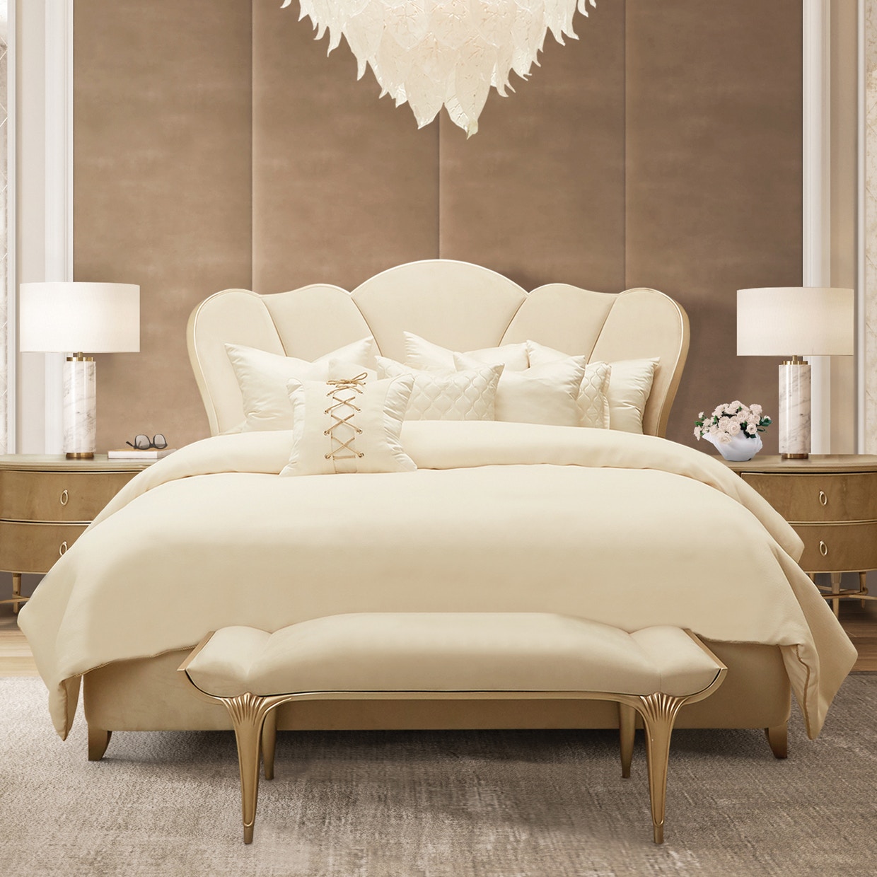 Aico Furniture N9008000CK 134 Bedroom Cal King Channel Tufted Upholstered Bed 3 pc